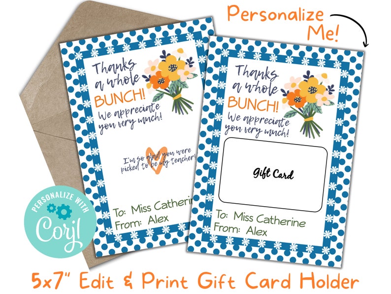 Editable Flower Gift Card Holder Thank You Teacher Flower - Etsy