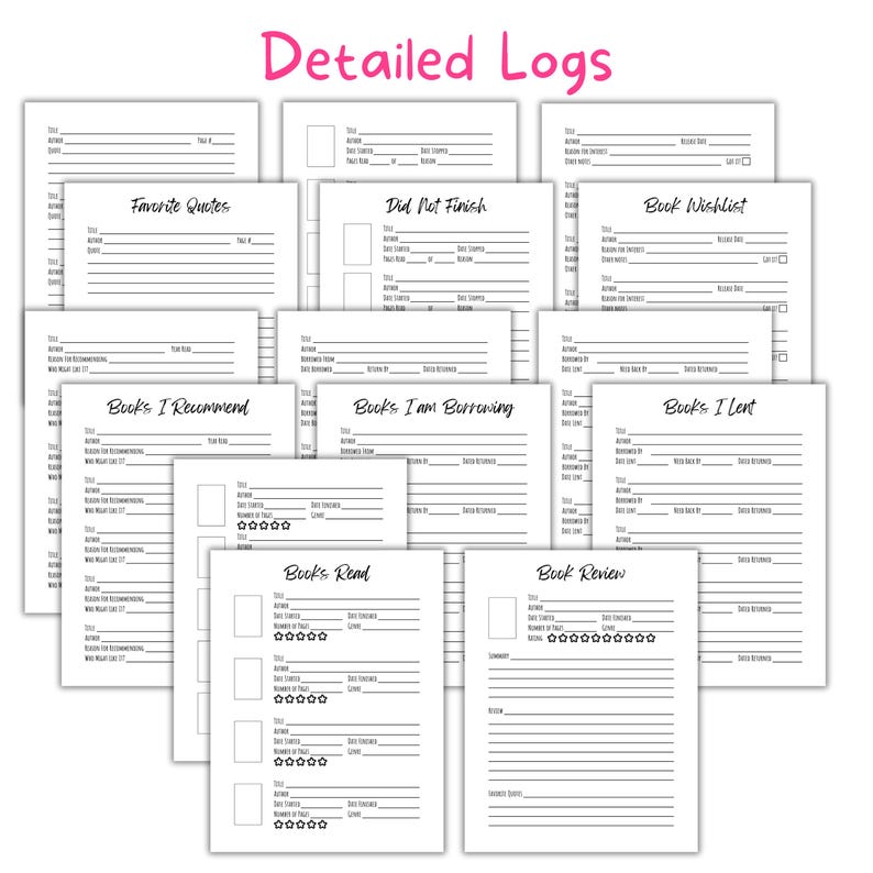 Printable Reading Tracker Journal - 43 Page Black and White Printable ...