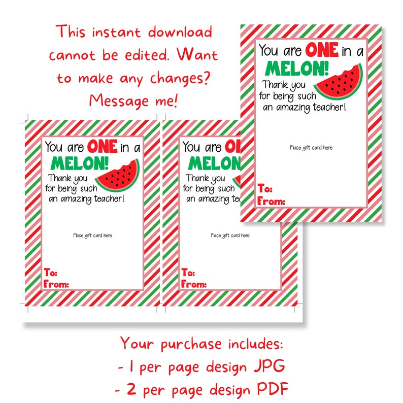 One in a Melon Gift Card Holder for Teacher Printable - Watermelon ...