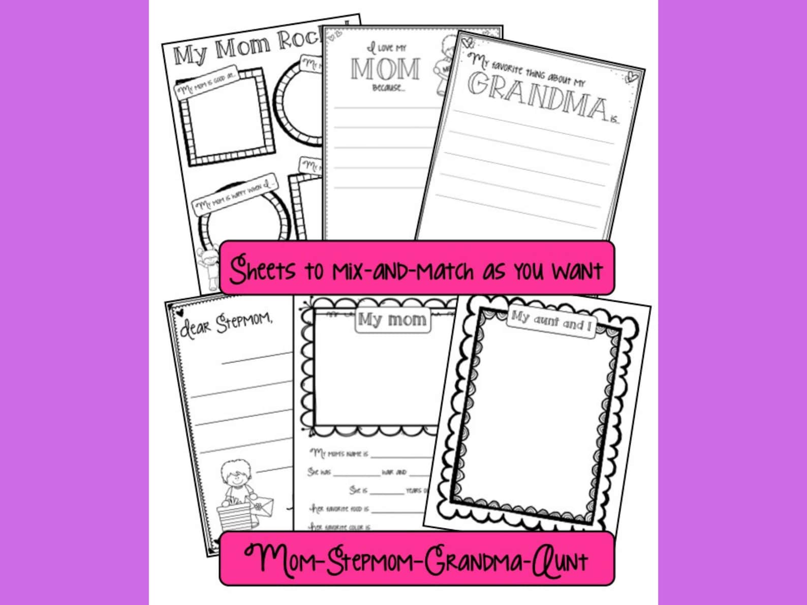 Printable Mother's Day Book, Stepmom, Grandma, Aunt, Mother's Day ...