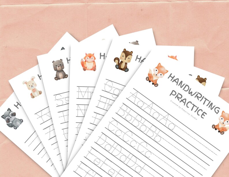 Printable Handwriting Practice Worksheet Cute Baby Animals - Etsy