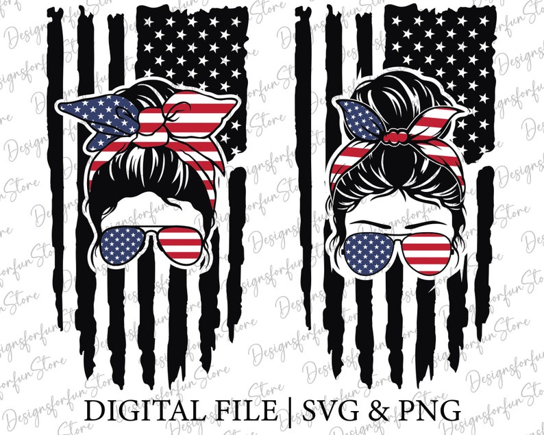 American Flag Messy Bun Svg Mom Life Png Messy Bun Png Etsy