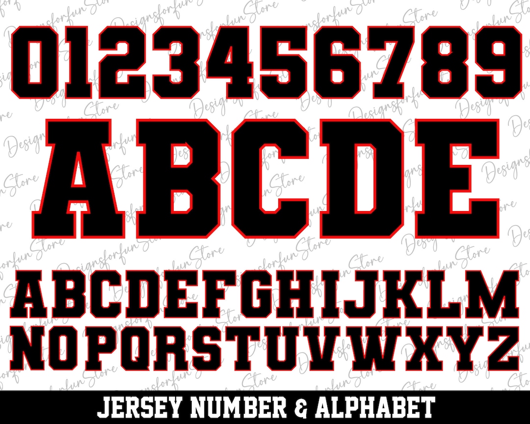 Black With Red Outline Fonts Svg, Jersey Number Svg, Alphabet Letter ...