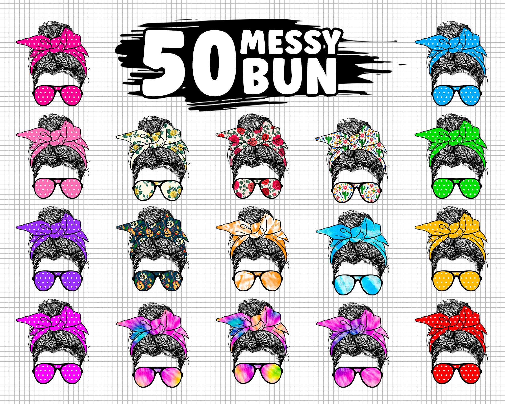 Messy Hair Png Messy Bun Glassy Png Digital Download Messy - Etsy
