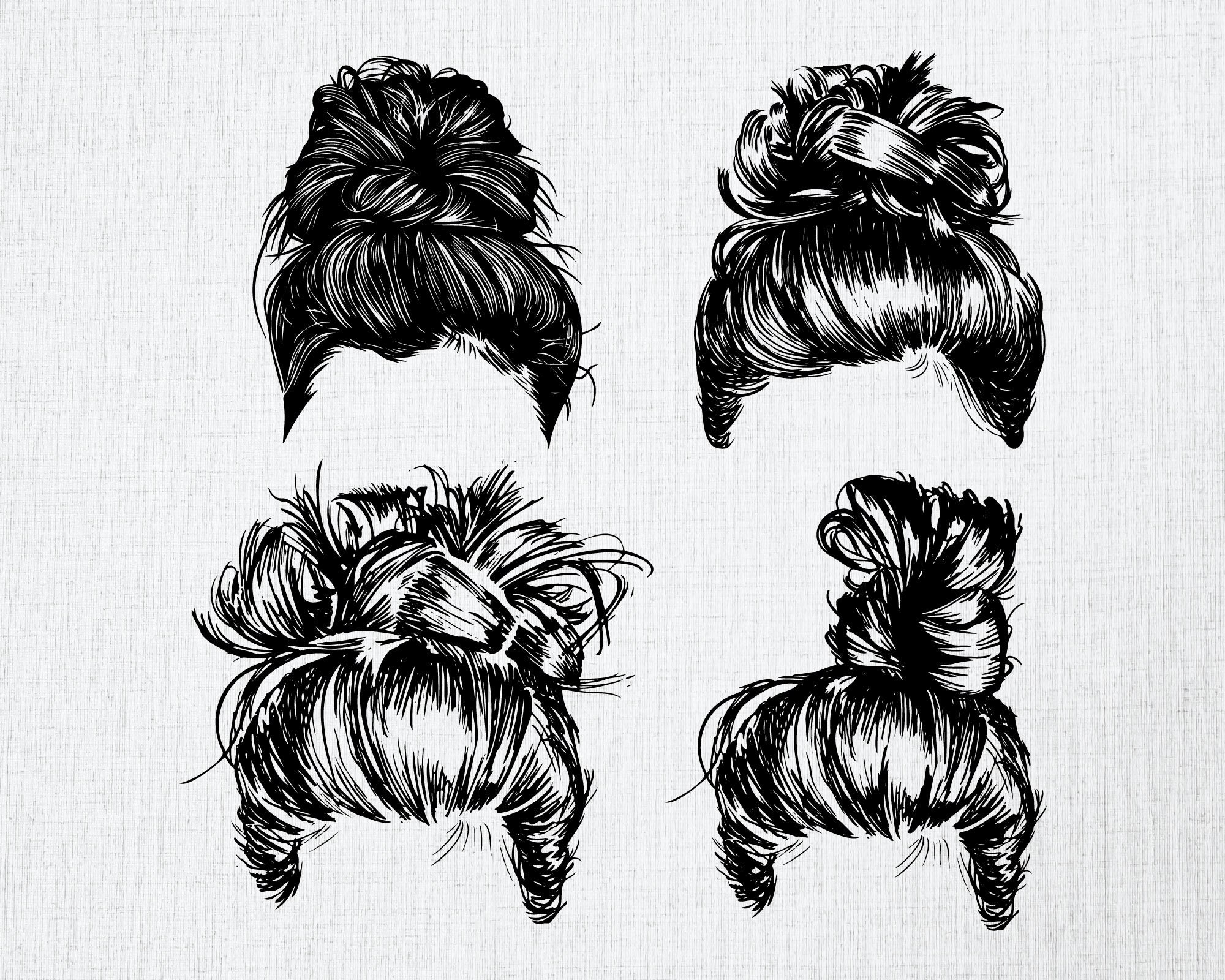 Messy Hair Svg Digital Download Messy Bun PNG Messy Hair - Etsy