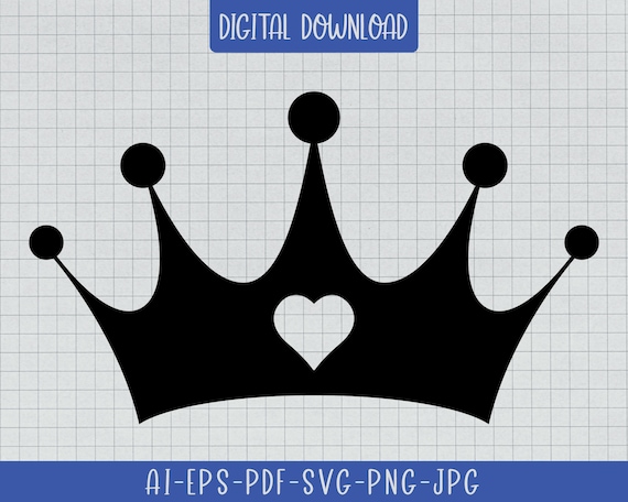 Crown With Heart Svg Princess Heart Svg Queen Crown Svg - Etsy