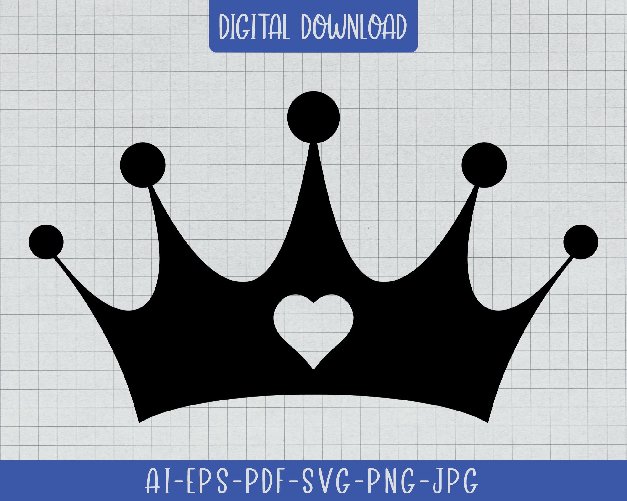 Crown With Heart Svg Princess Heart Svg Queen Crown Svg - Etsy