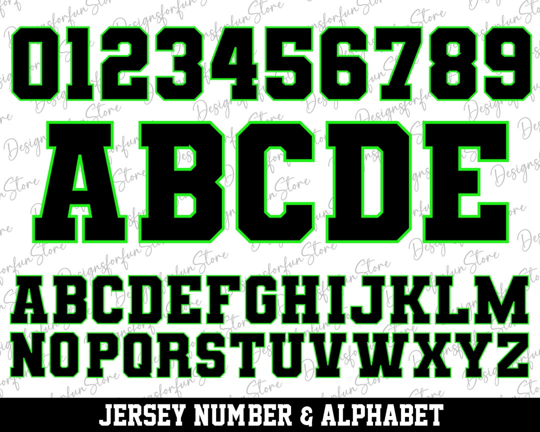 Black With Green Outline Font Svg, Jersey Numbers Svg, Alphabet Letter ...