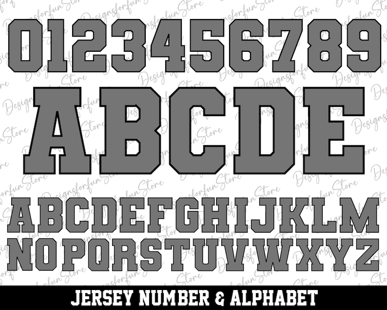 Bold Grey With Black Outline Svg Jersey Numbers Svg Alphabet - Etsy