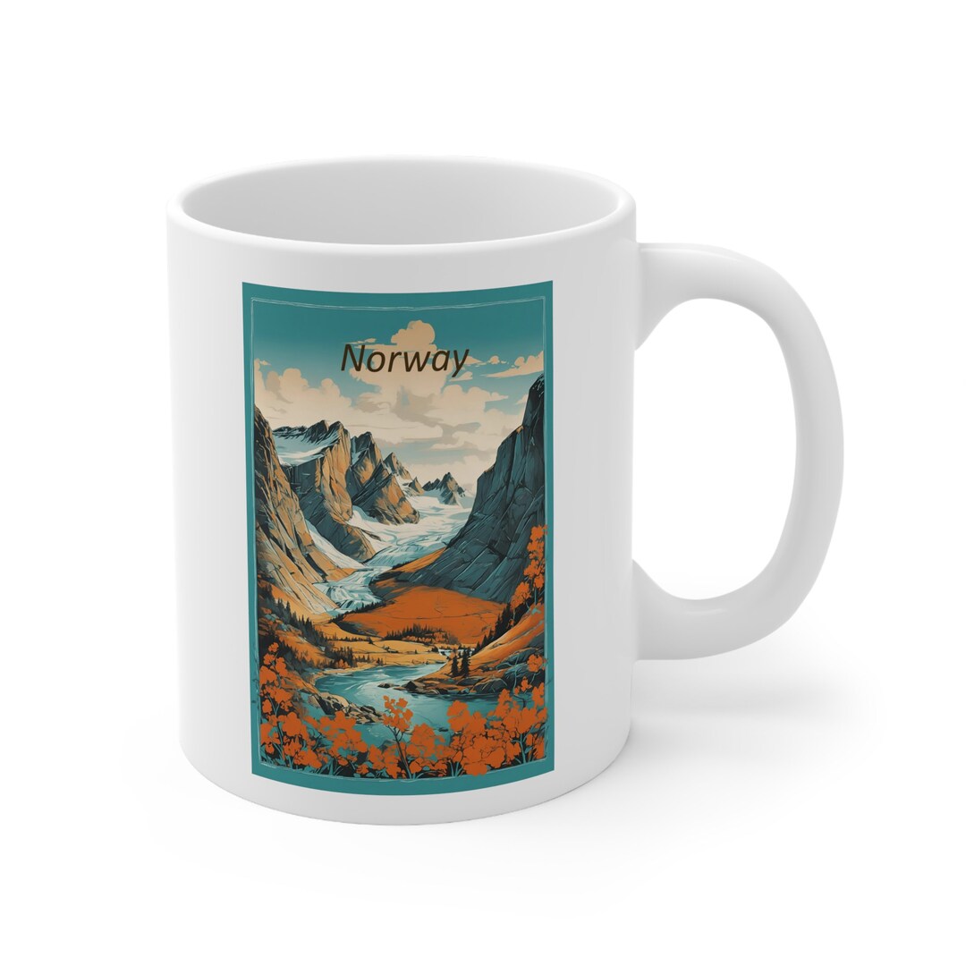 Norway Retro Travel Poster Mug, Vintage, Travel Poster, Travel Mug ...