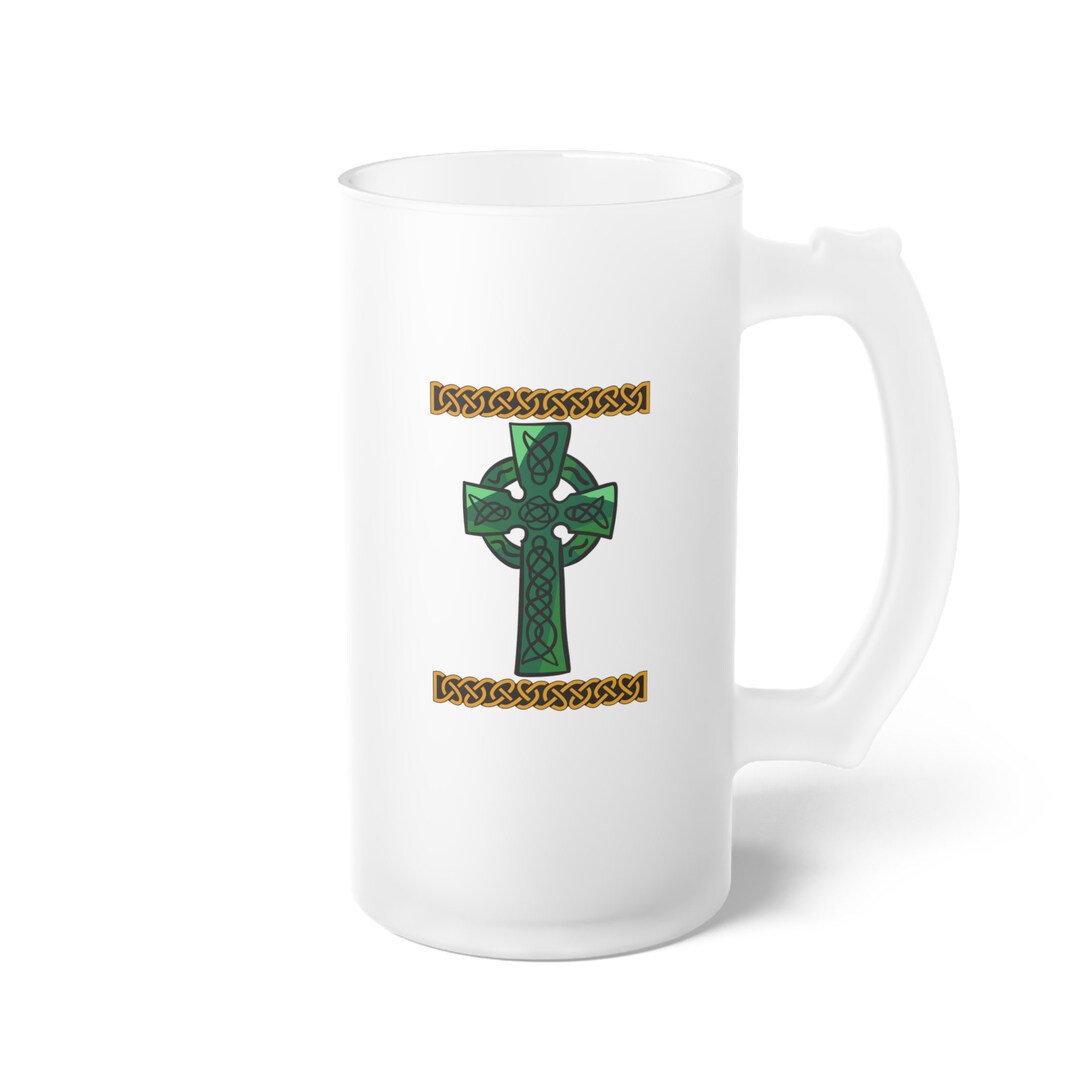 Frosted Glass Beer Mug Irish Celtic Cross Beer Mug, Frosted Mug, Party ...
