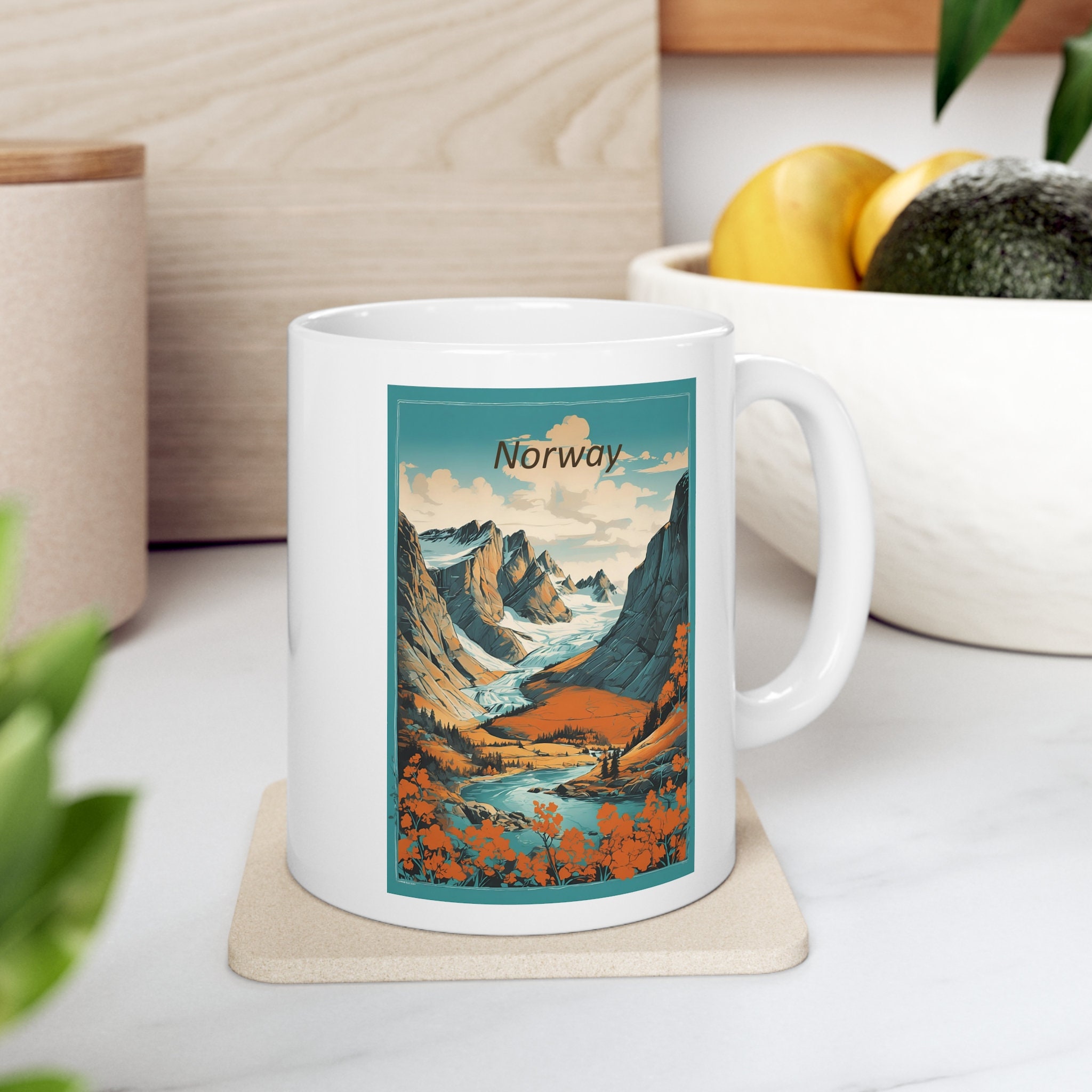 Norway Retro Travel Poster Mug, Vintage, Travel Poster, Travel Mug ...