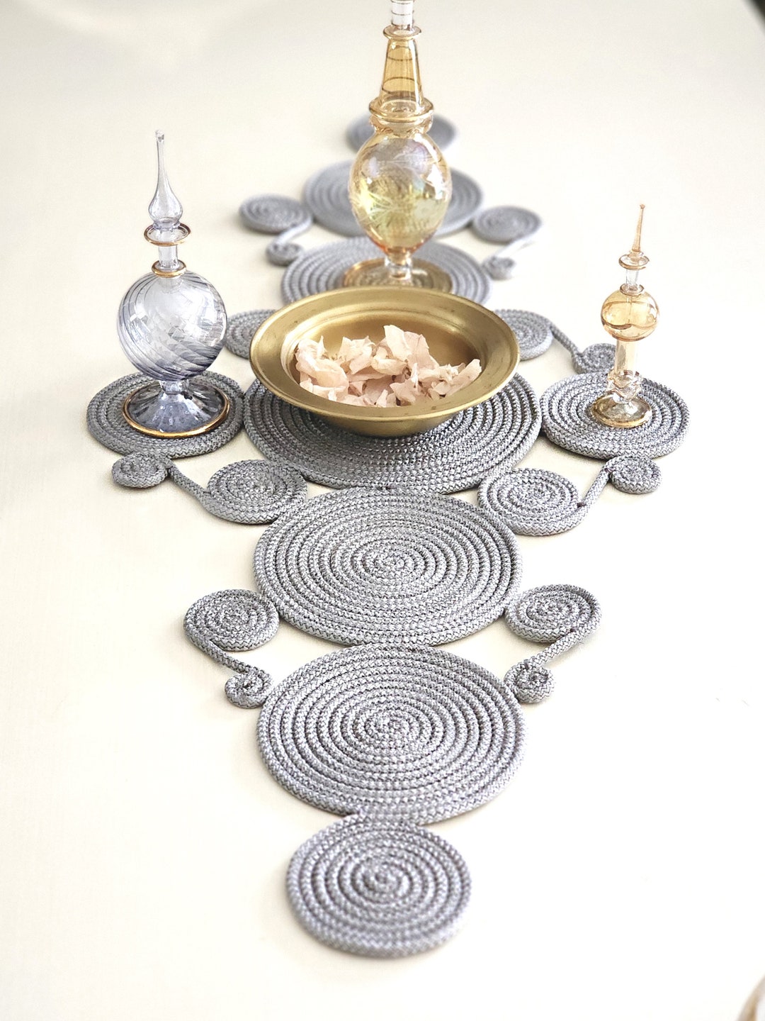 Gray Luxury Rope Table Runner, Handmade Centerpiece , Sewn Table Mats ...