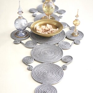 Gray Luxury Rope Table Runner, Handmade Centerpiece , Sewn Table Mats ...