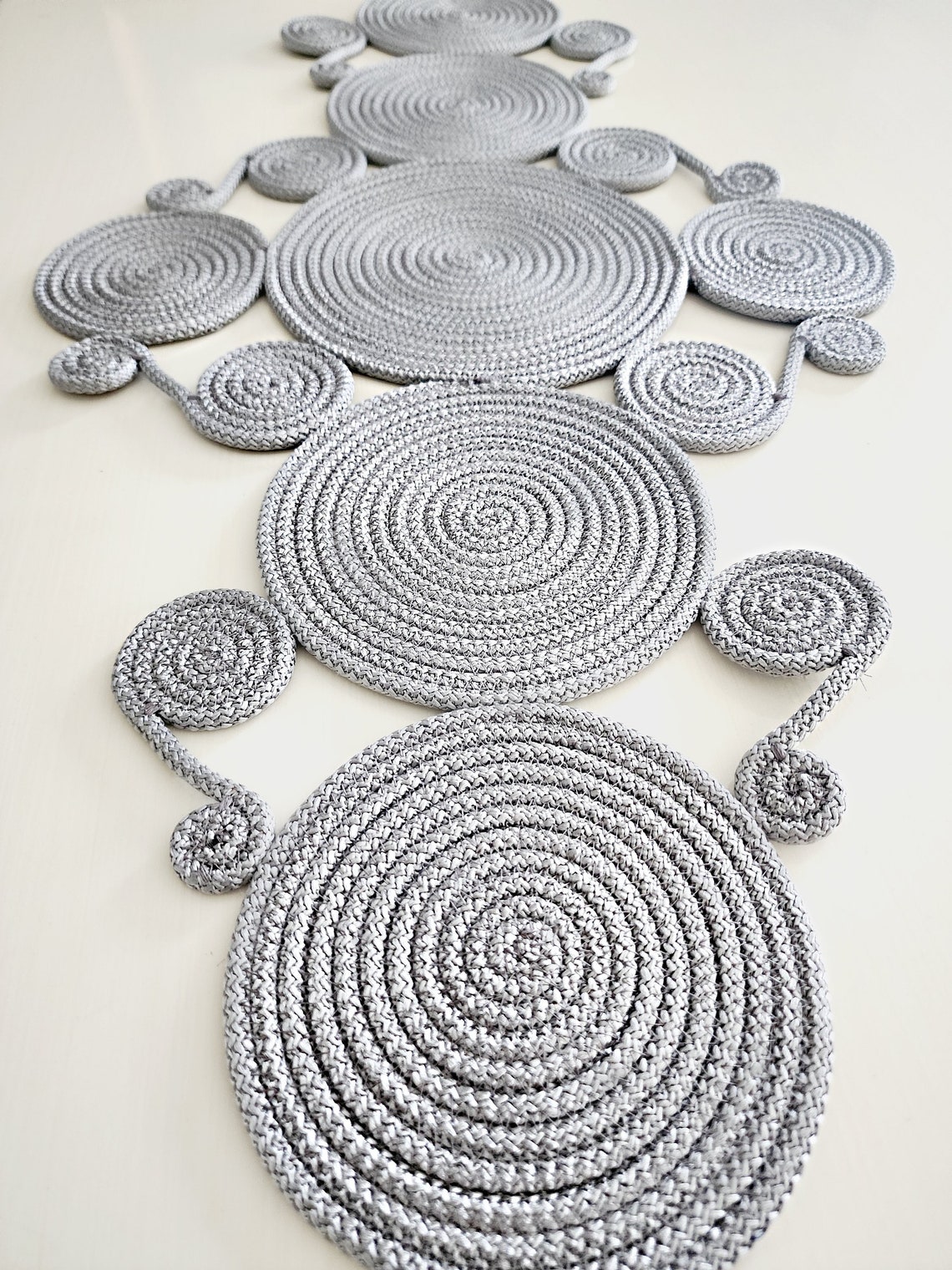 Gray Luxury Rope Table Runner, Handmade Centerpiece , Sewn Table Mats ...