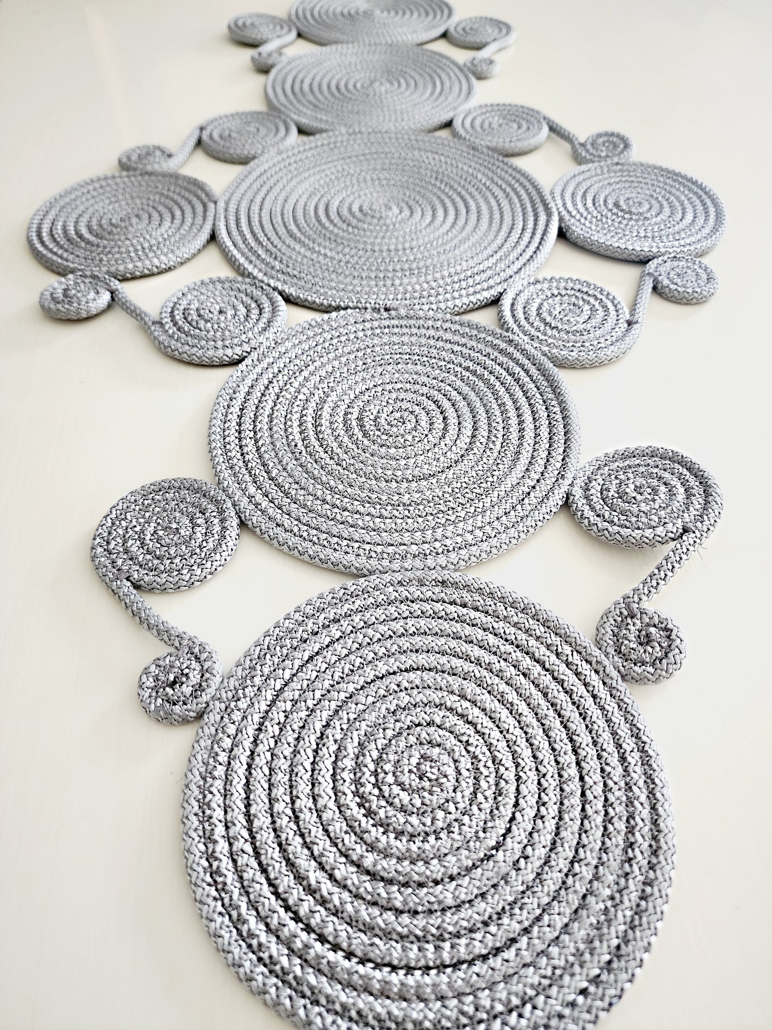 Gray Luxury Rope Table Runner, Handmade Centerpiece , Sewn Table Mats ...