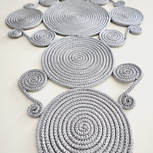Gray Luxury Rope Table Runner, Handmade Centerpiece , Sewn Table Mats ...