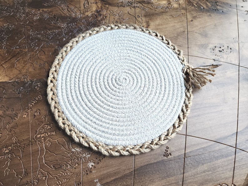 Jute Braided Off-white Cotton Rope Basket and Coasters, Natural Cotton ...