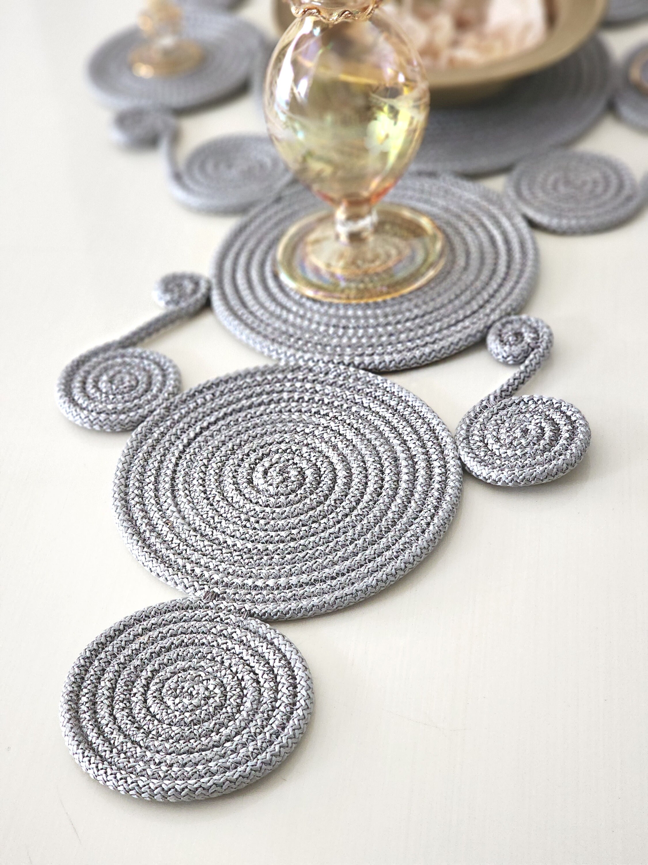 Gray Luxury Rope Table Runner, Handmade Centerpiece , Sewn Table Mats ...