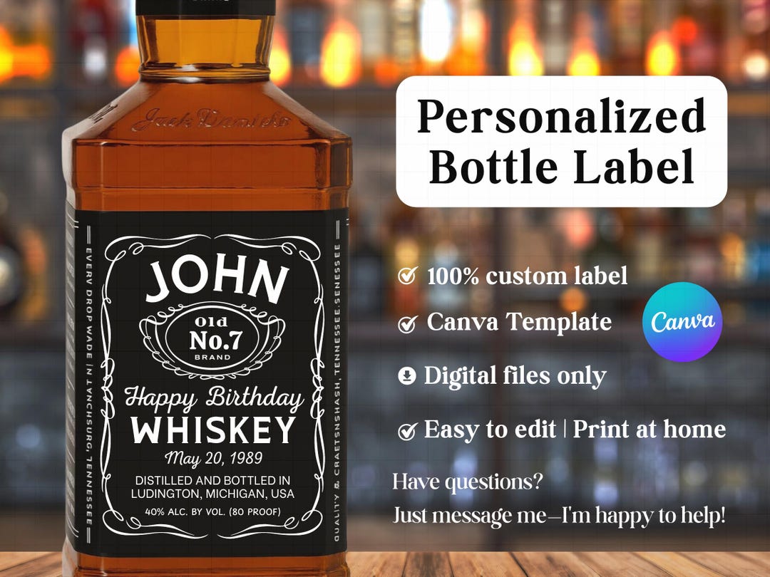 Jack Daniels Customized Whiskey Label, Custom Vintage Black Label for Canva, Personalized Mini ...