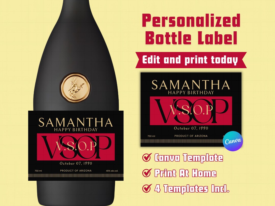 Custom Cognac Label, Printable Remy Cognac Label, Cognac Gift, VSOP ...
