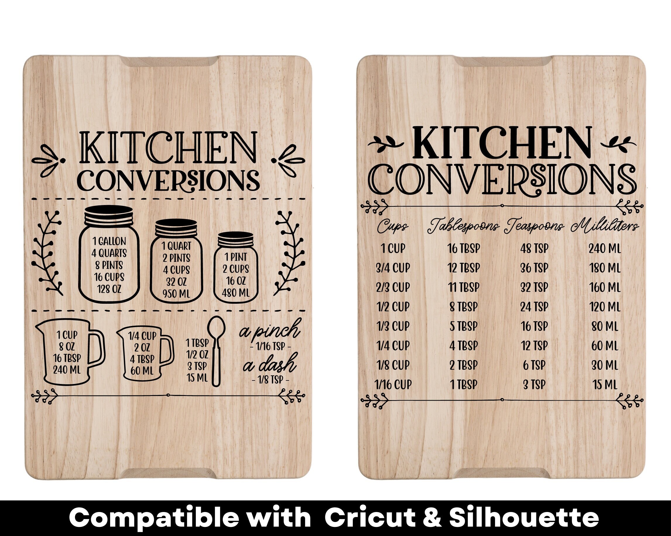 Kitchen Conversions Chart Svg, Kitchen Cooking Conversion Chart Svg ...