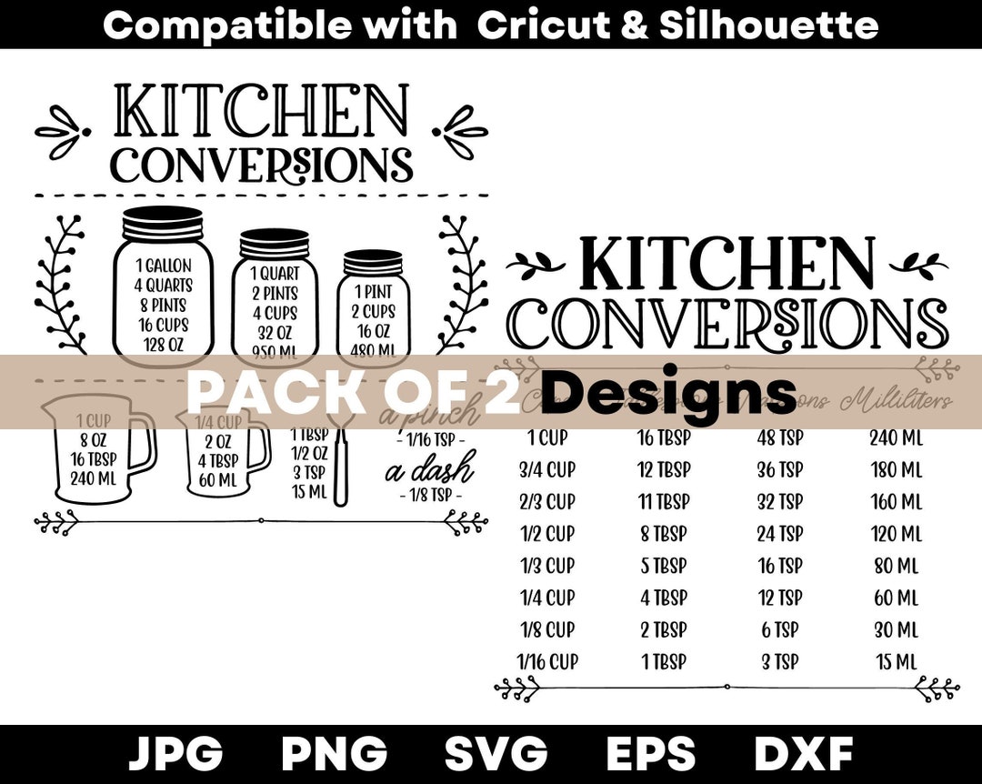 Kitchen Conversions Chart Svg, Kitchen Cooking Conversion Chart Svg ...