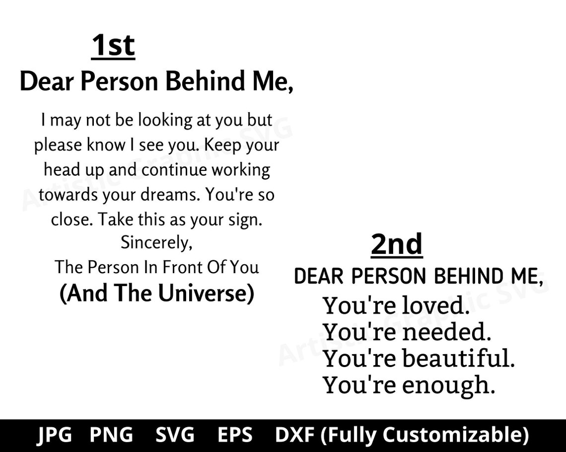 Dear Person Behind Me Svg SVG PNG Jpg DXF Eps Silhouette - Etsy