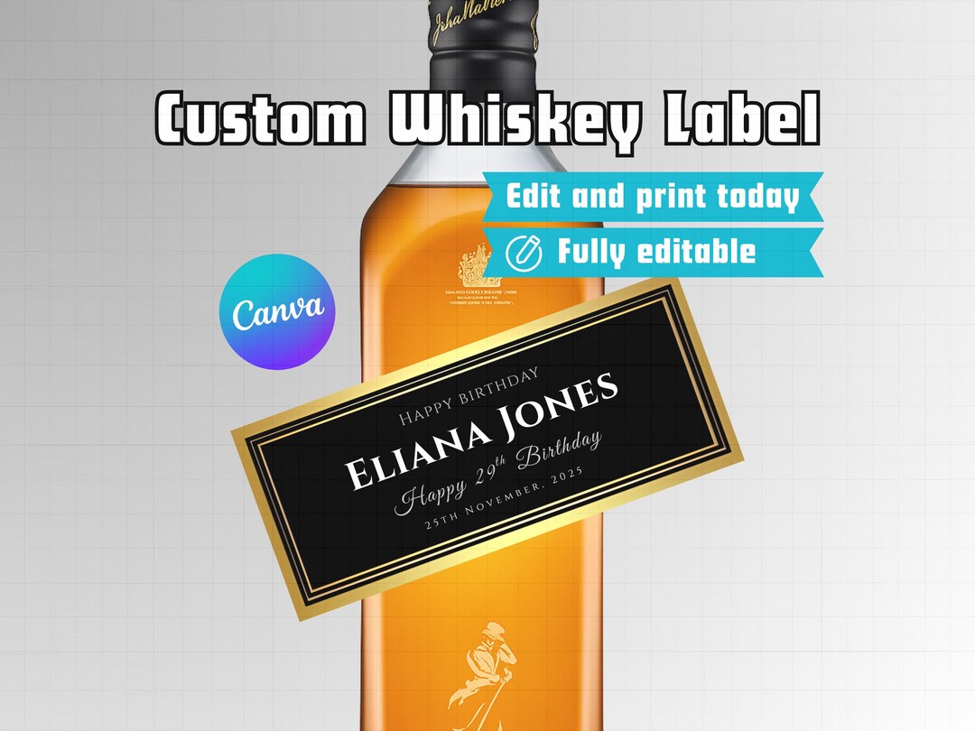 Johnnie Walker Custom Label, Personalized Johnnie Walker Label, Canva ...