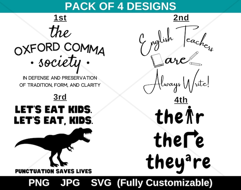 Funny Grammar Teacher Svg, Oxford Comma Society Svg, Their There They ...