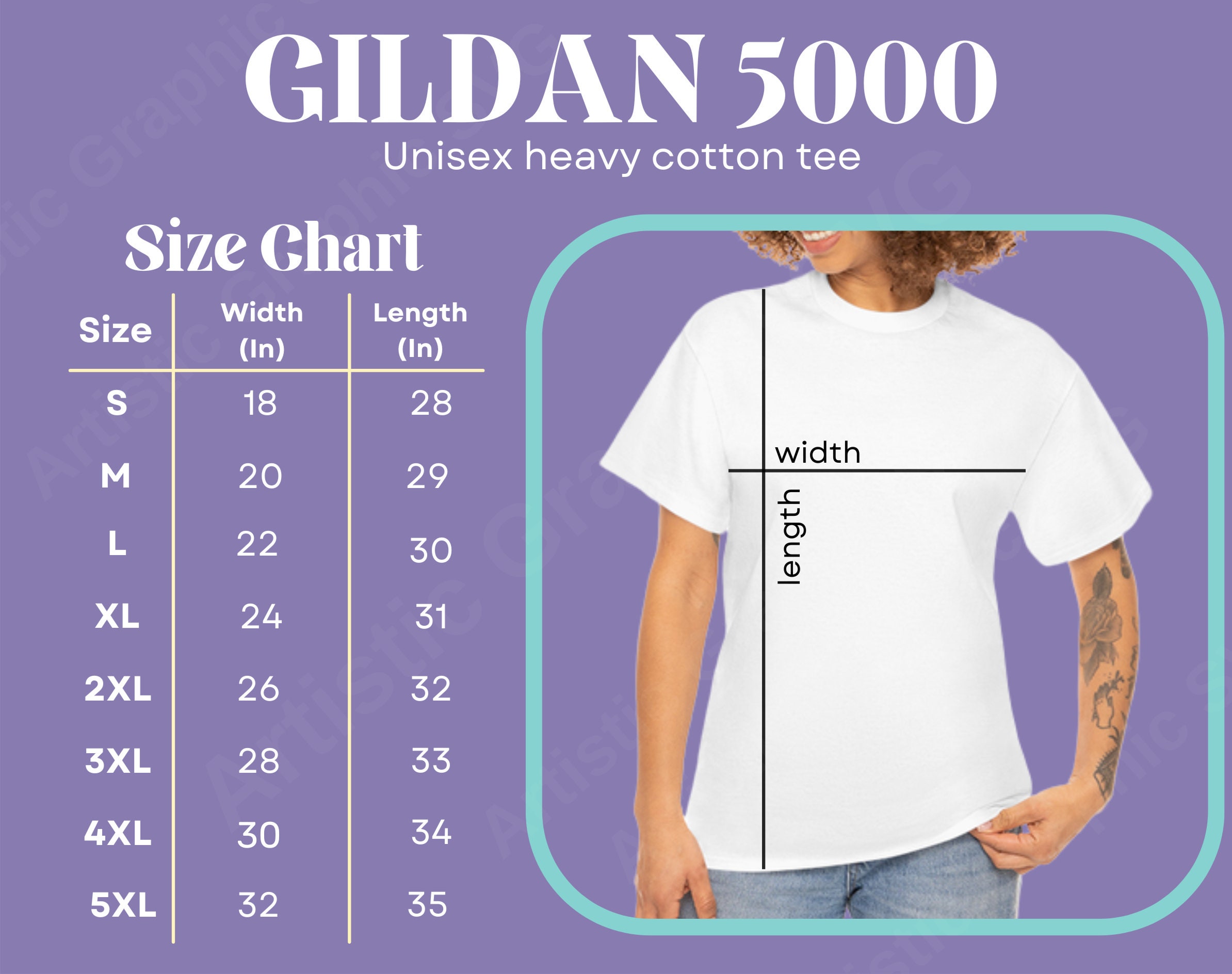 Gildan 5000 Size Chart, Unisex Heavy Cotton Tee, Gildan Size Chart ...