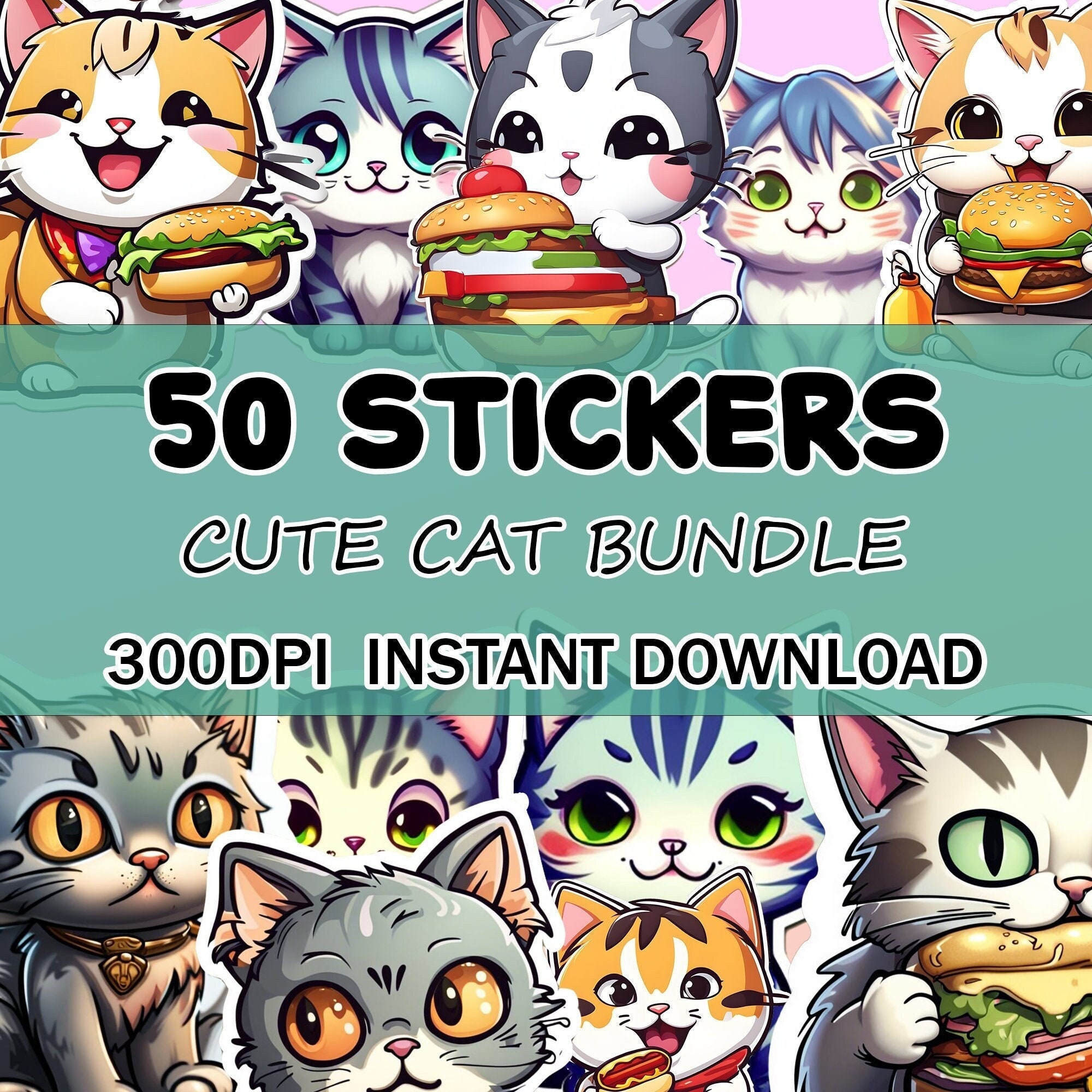 50 Printable Cute Cat Clipart Stickers Adorable Kitties for - Etsy