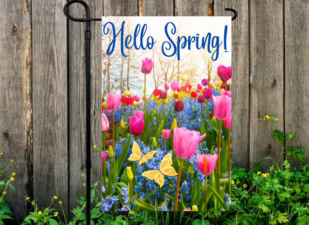 Hello Spring, Tulips, Downloadable 12" X 18" Printable Garden Flag ...