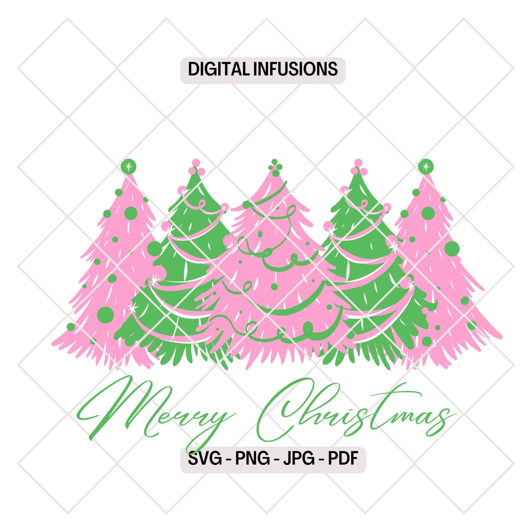 Merry Christmas Pink & Green Trees SVG / PNG - Etsy