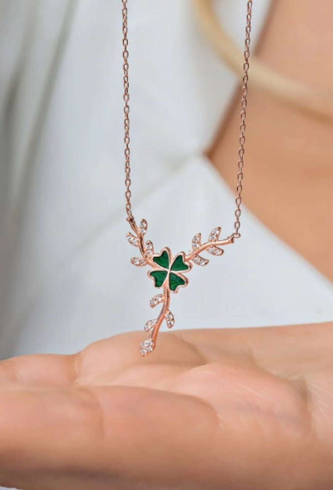 925 Sterling Silver Four Leaf Clover Necklace, Rose Gold Clover Necklace, Dainty Necklace ...