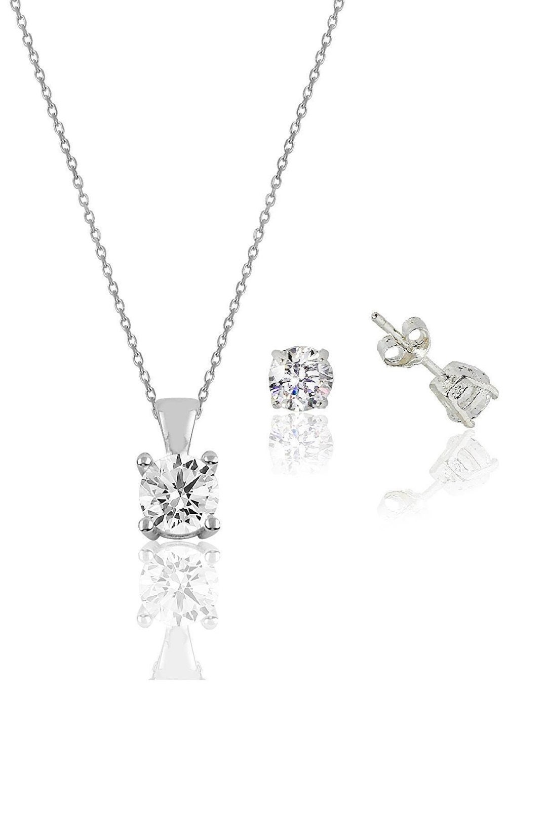 Solid Silver Rhodiumed Solitaire Necklace and Earring Set, Wedding ...