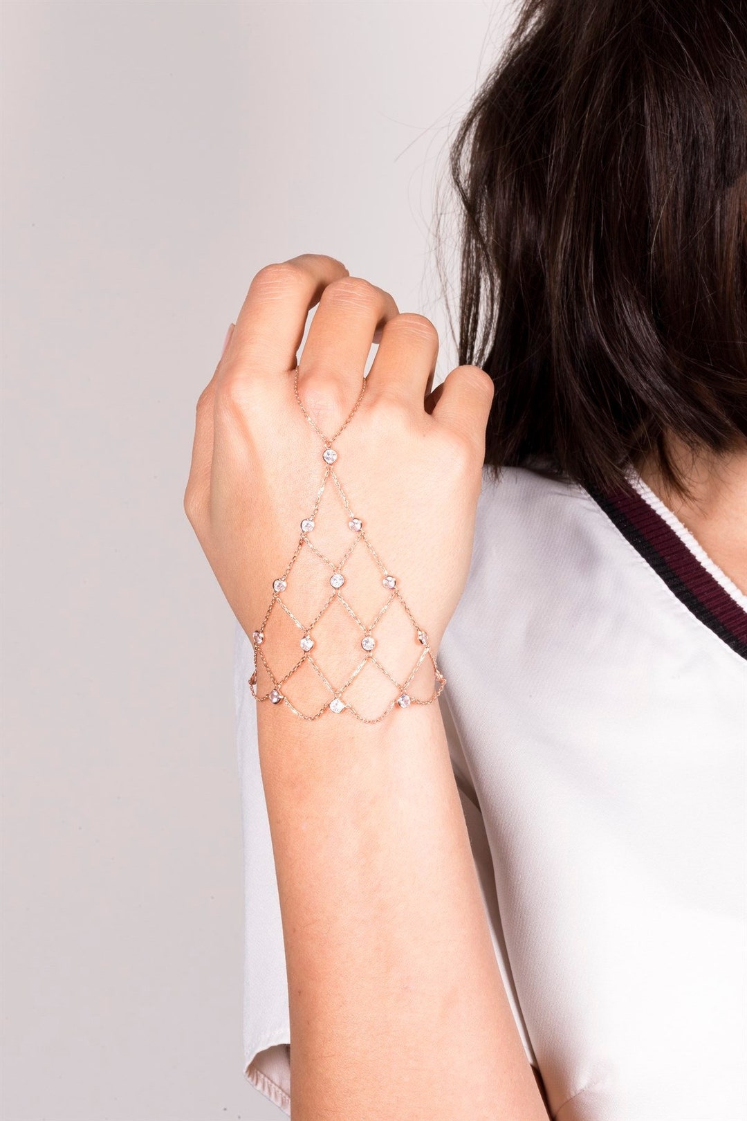 925 Sterling Silver Hand Chain Rose Gold Filled Finger - Etsy