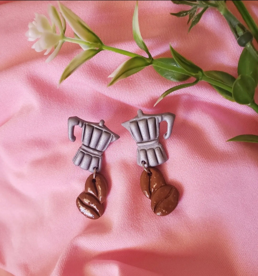 Mocha (greca) & Coffee Seeds Polymer Clay Dangles Earrings - Etsy