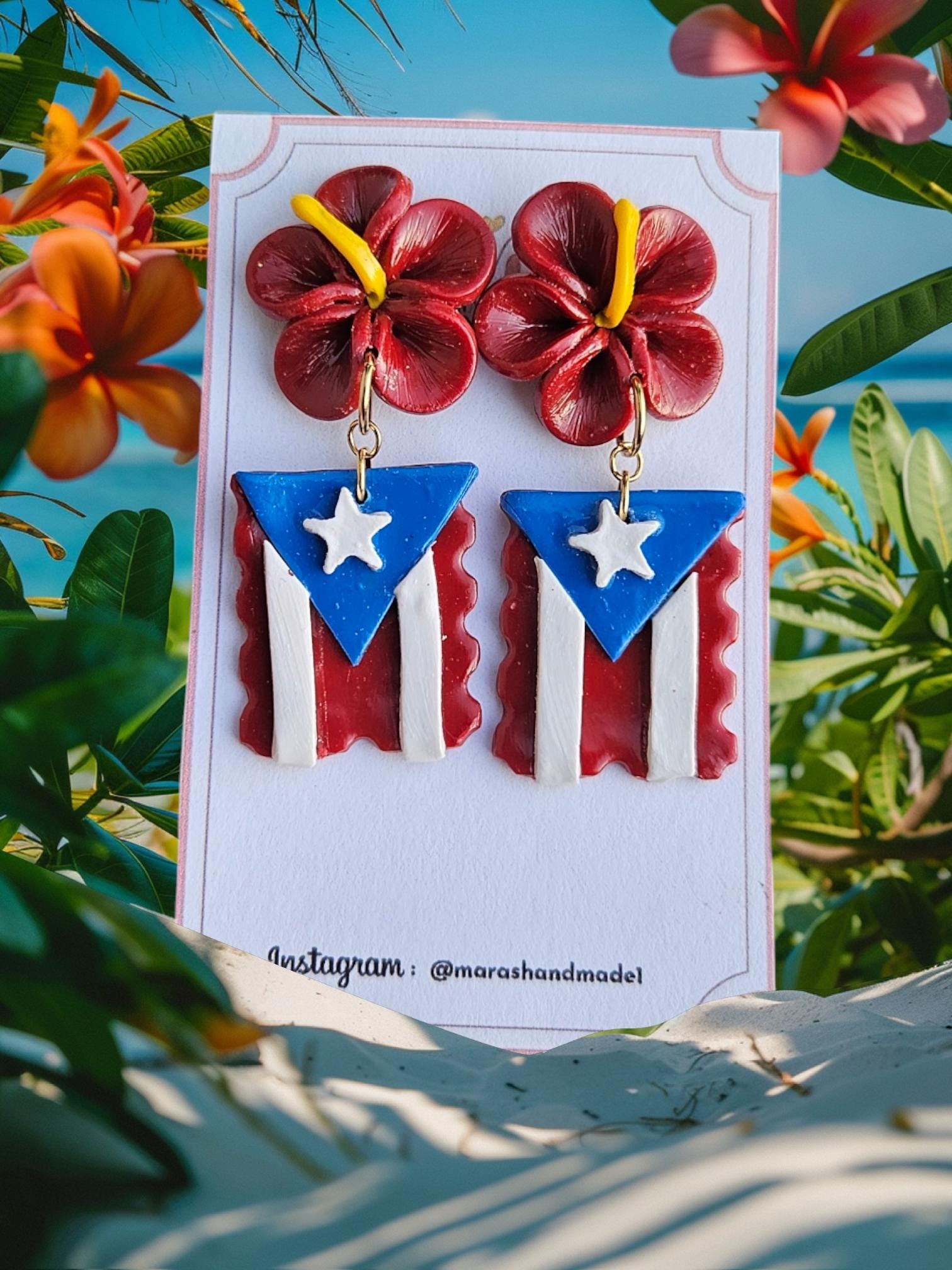 Puerto Rican Hibiscus/ Flor De Maga With Puerto Rico Flag Handmade ...