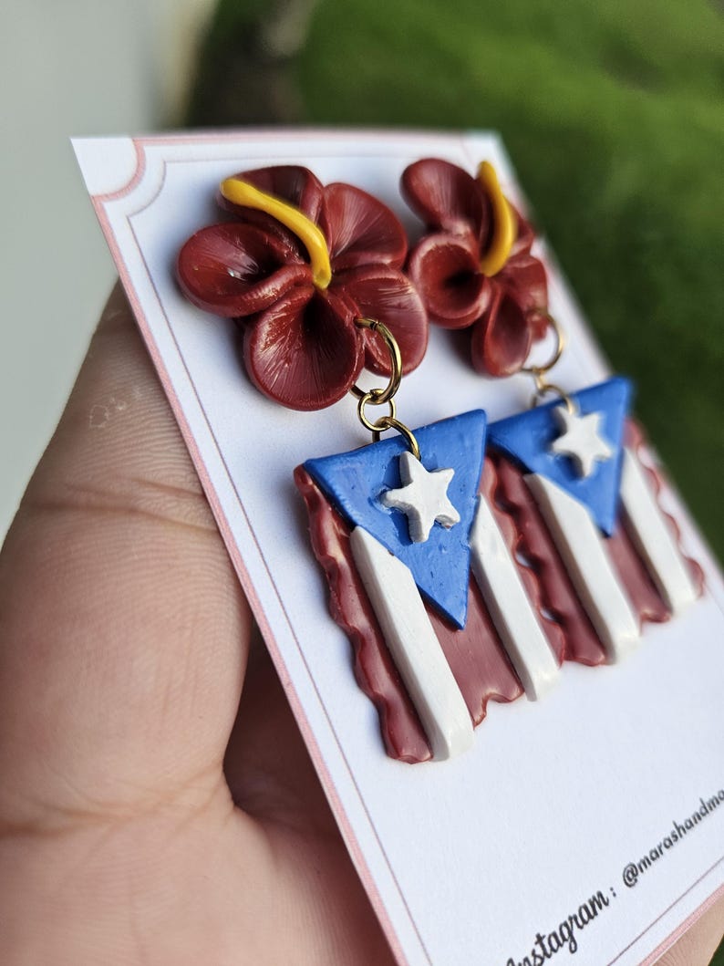 Puerto Rican Hibiscus/ Flor De Maga With Puerto Rico Flag Handmade ...