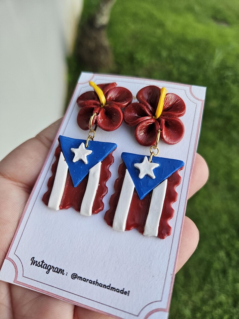 Puerto Rican Hibiscus/ Flor De Maga With Puerto Rico Flag Handmade ...