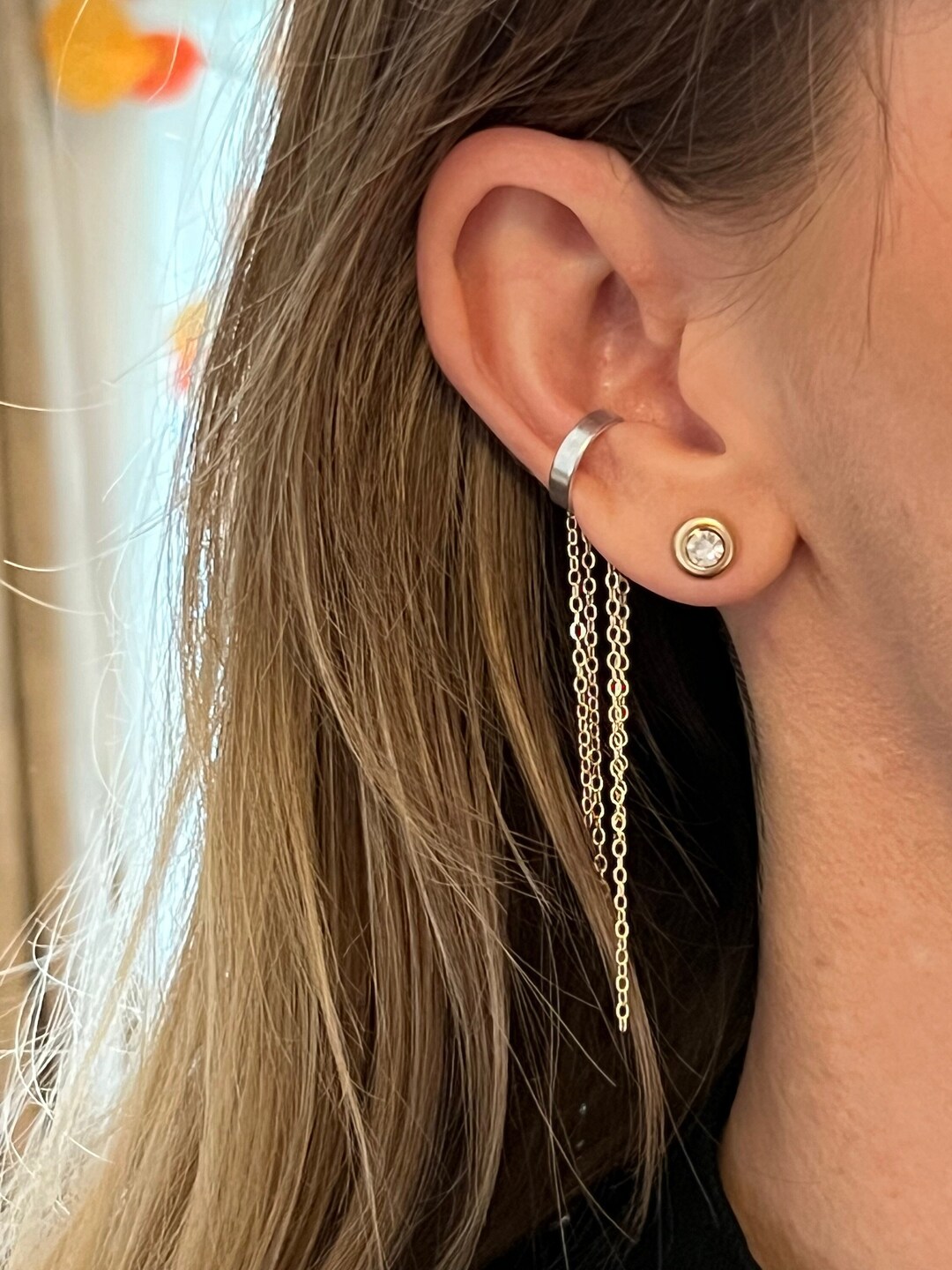 Waterfall Ear Cuff - Silver Cuff With Gold Chain - Liz Fox Roseberry ...