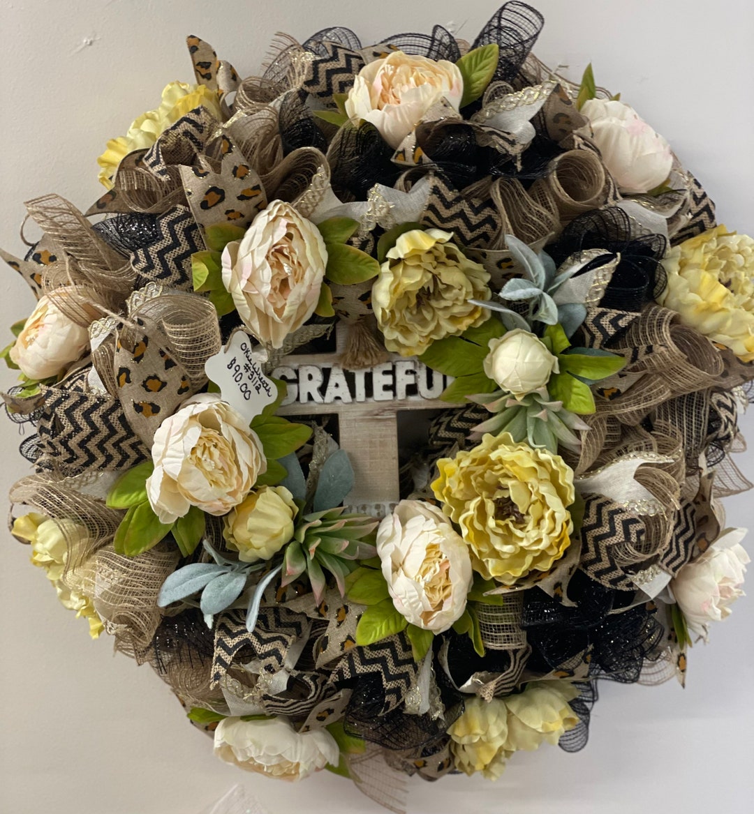 Grateful Cross Deco Mesh Wreath - Etsy