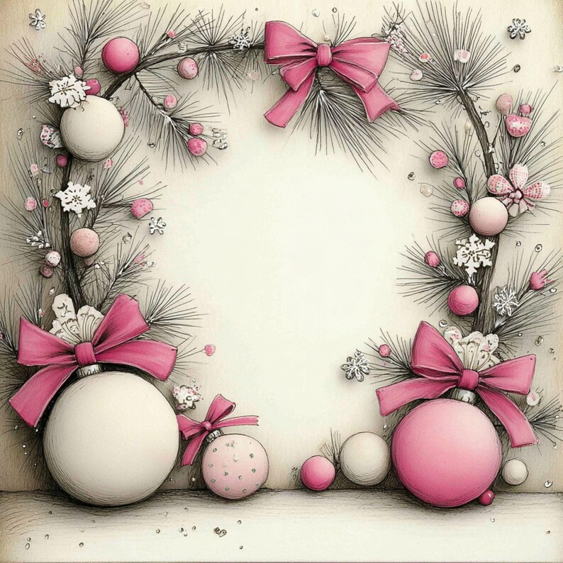 Vintage Pink Christmas Frames, Shabby Chic Scrapbook Borders, Festive ...