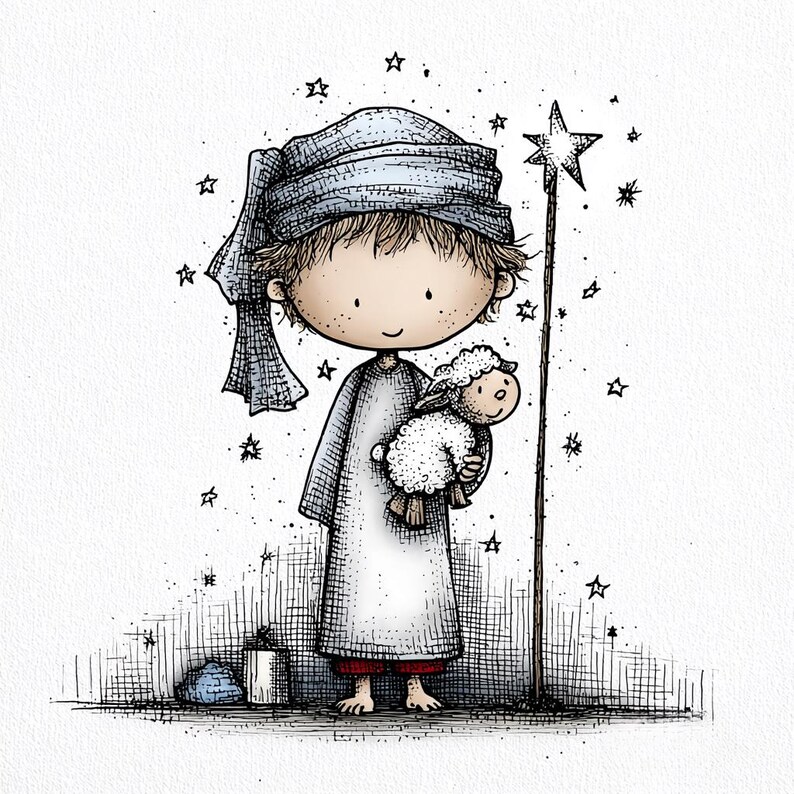 Nativity Shepherd PNG Set, Whimsical Christmas Kids With Lambs, Hand ...