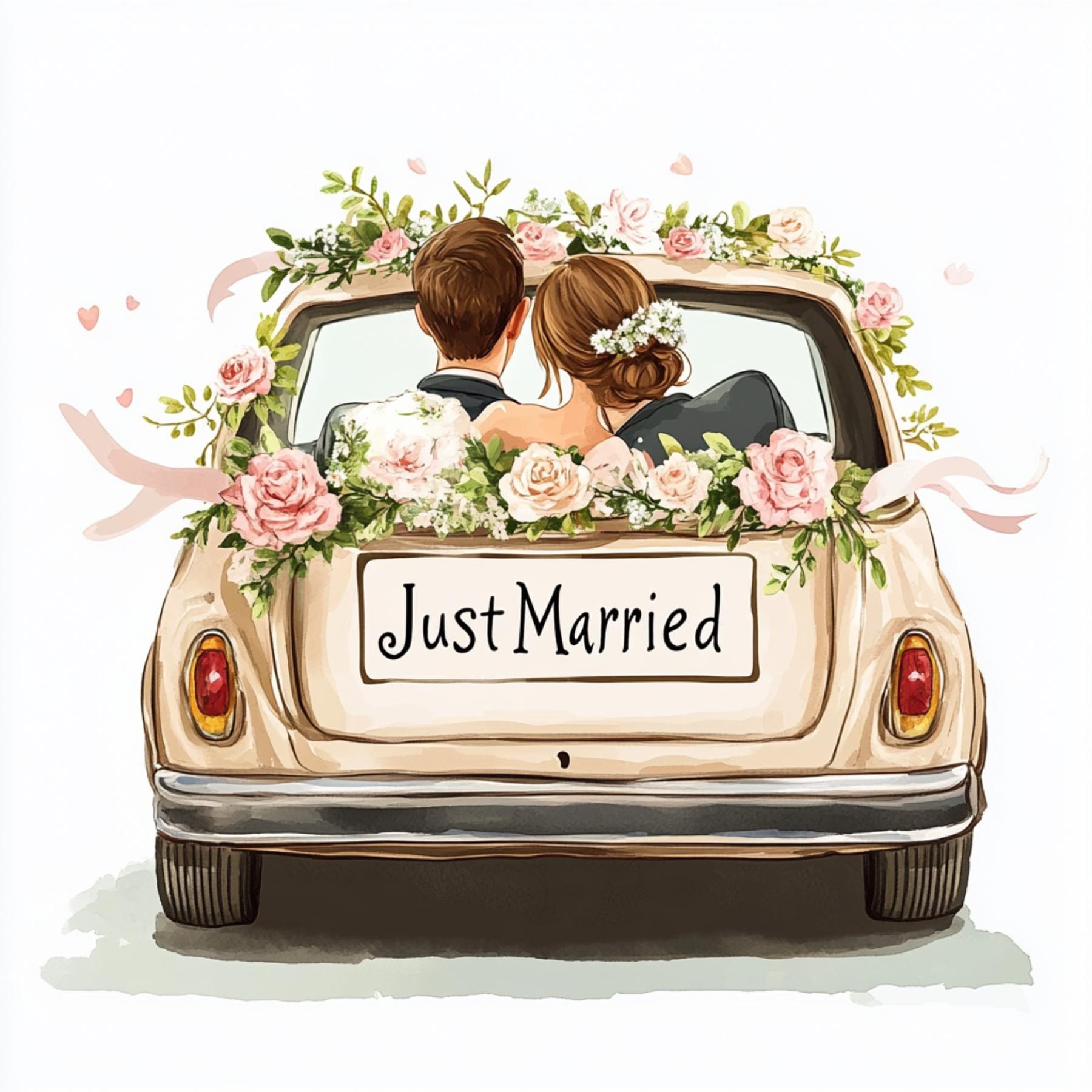 Wedding Car, Just Married, Bride Groom, Floral Car Art, Romantic Ride ...