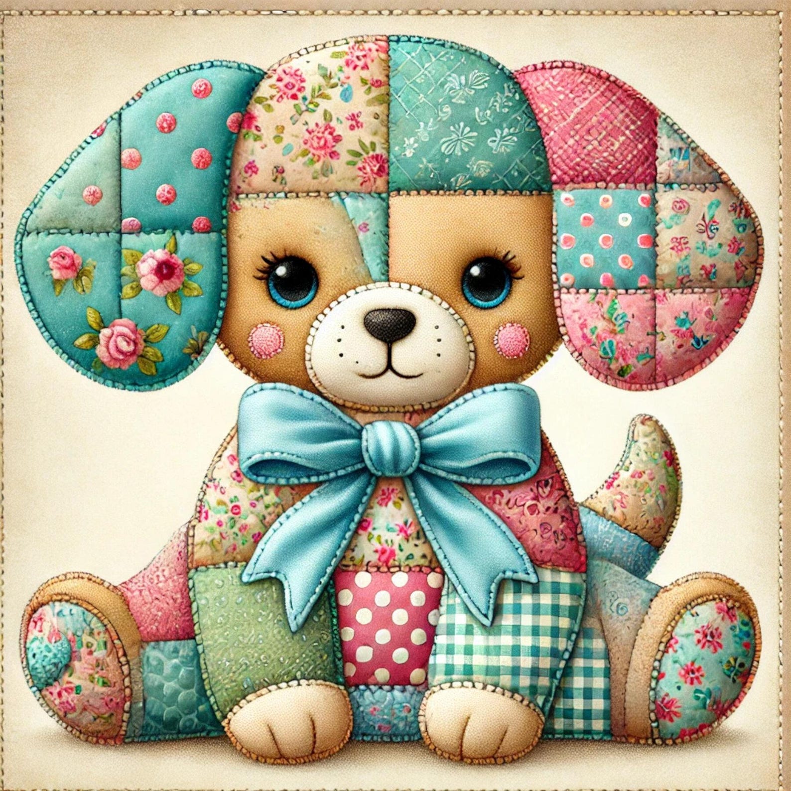 Patchwork Puppy, Quilted Puppy, Fabric Puppy Art, Vintage Puppy Jpg ...