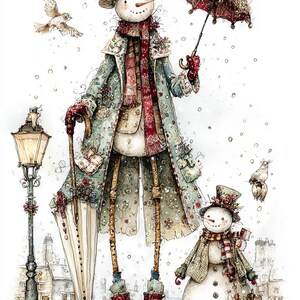 Snowman Art, Long Legs Snowman, Holiday Decor, Whimsical Snowman ...