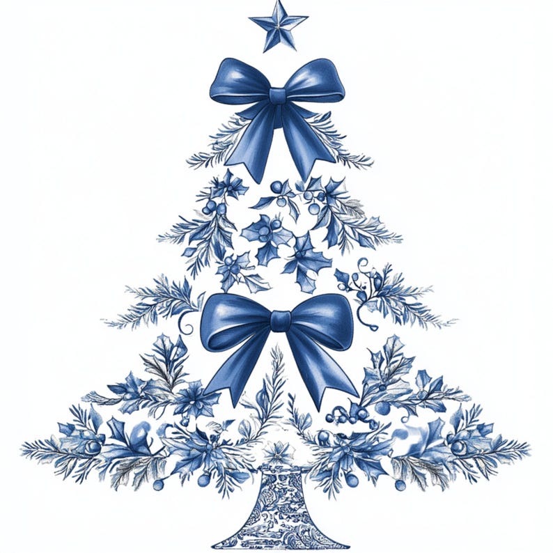 Chinoiserie Tree, Blue Xmas Art, Elegant Holiday, Delft Christmas ...