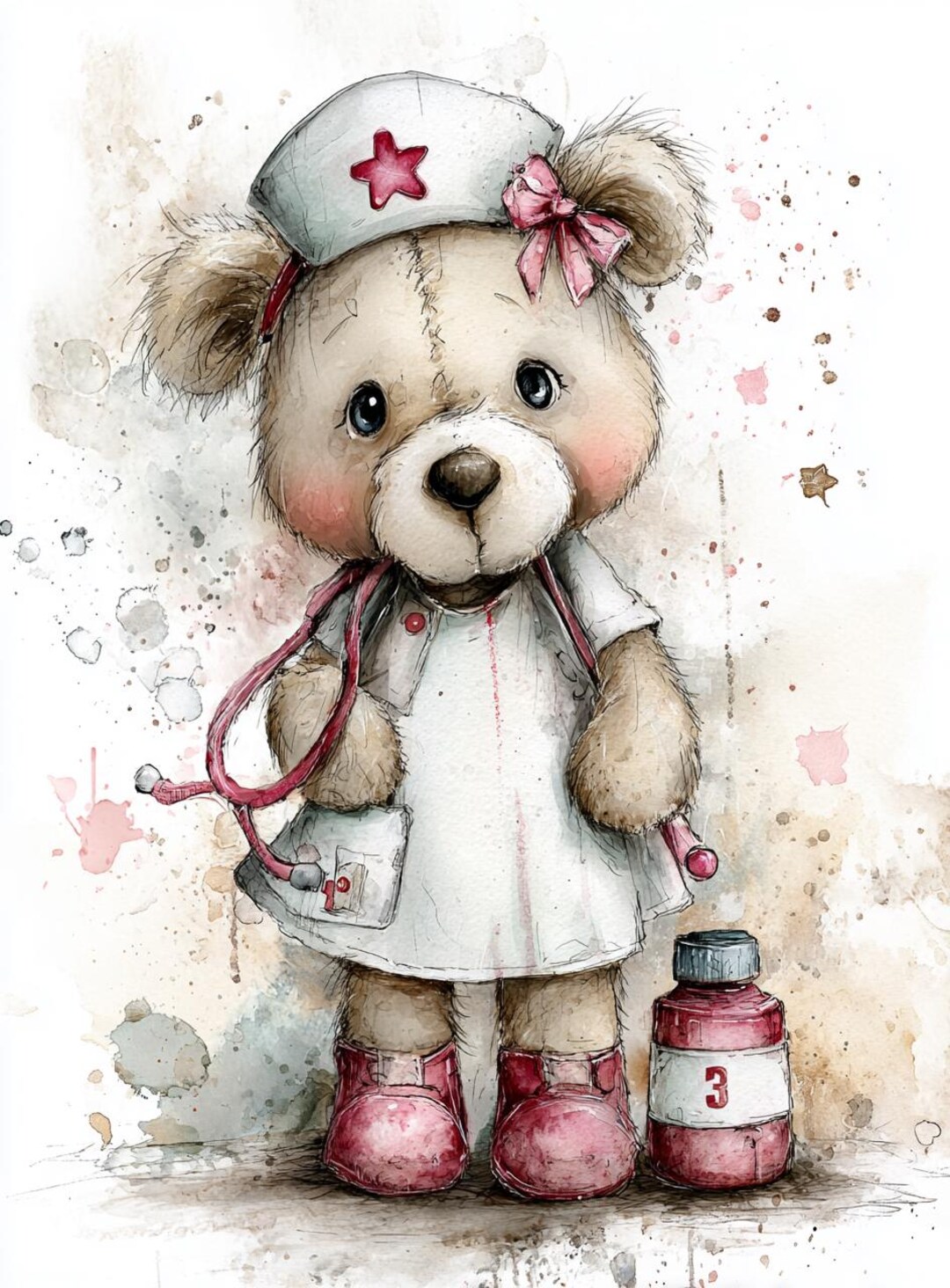 Teddy Nurses – Watercolor Medical Bears in Nurse Uniforms, Cute Bear ...